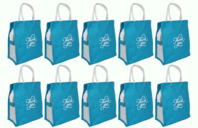 Eco-Friendly Jute Return Gift Bags with Thank You Print & Zip Closure ...